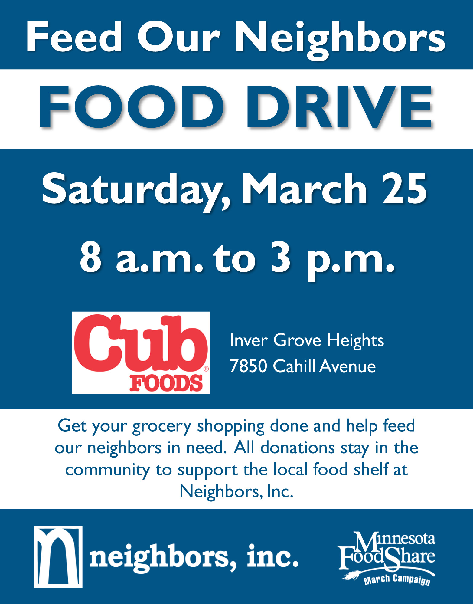Feed Our Neighbors Food Drive: March 25 - Neighbors Inc.